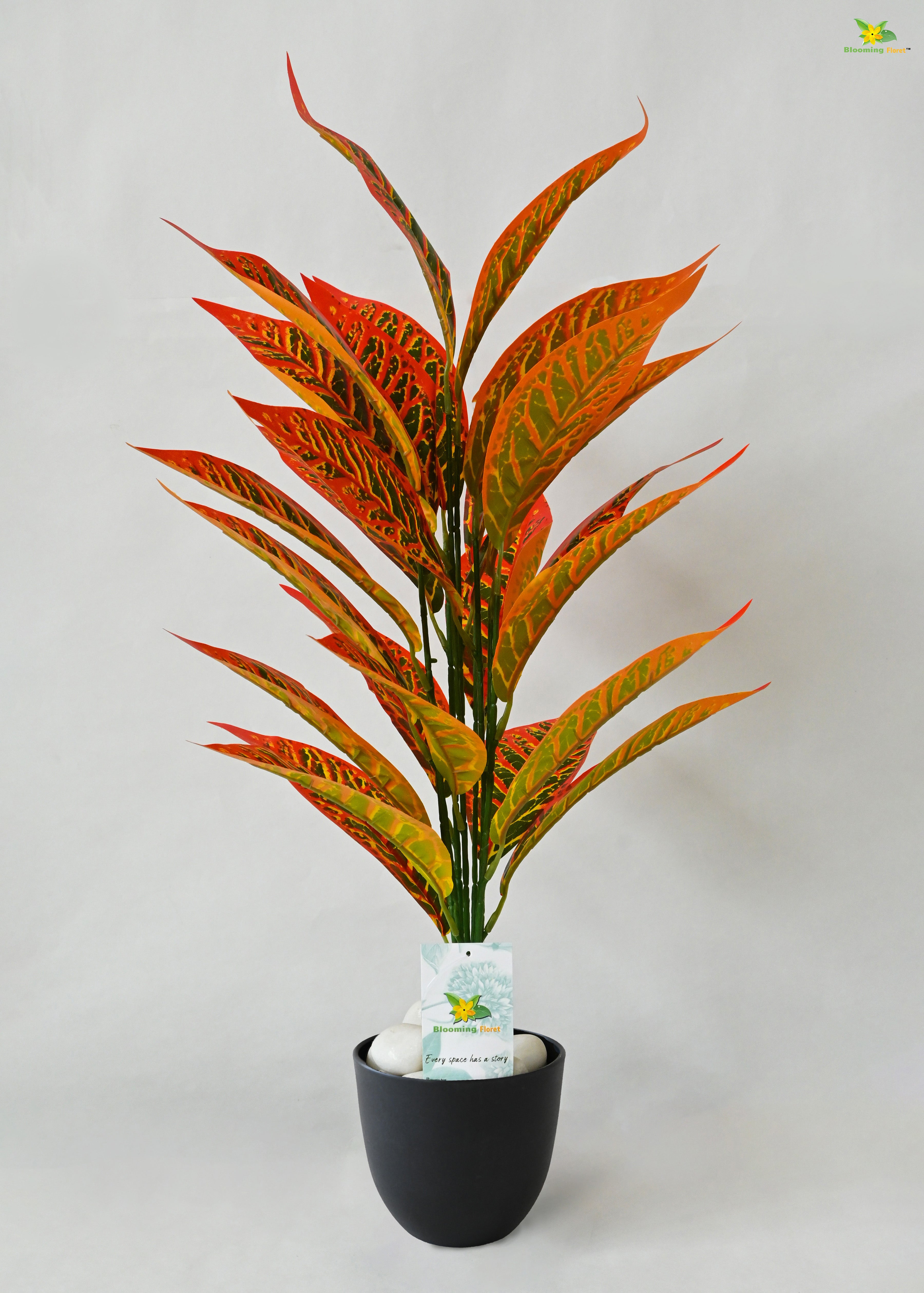 Artificial Red Iceton Croton Plant For Decor having 26 Leaves with Pot ...